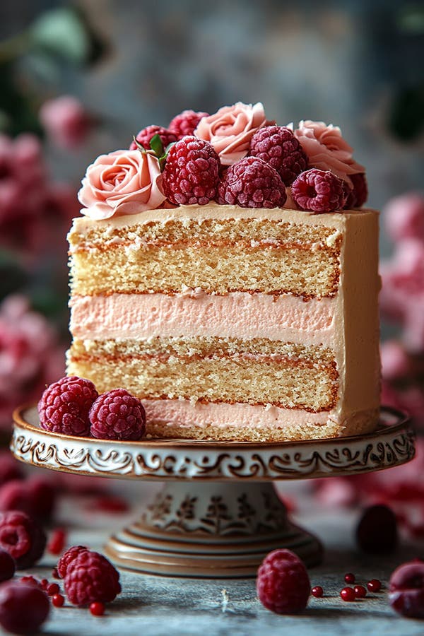 Single Slice of Cake in Neutral Tones in Dessert Stand with Soft ...
