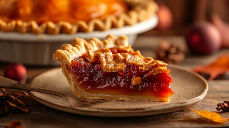 A Single Slice of Homemade Pie with a Flaky Crust and Red Filling Stock ...