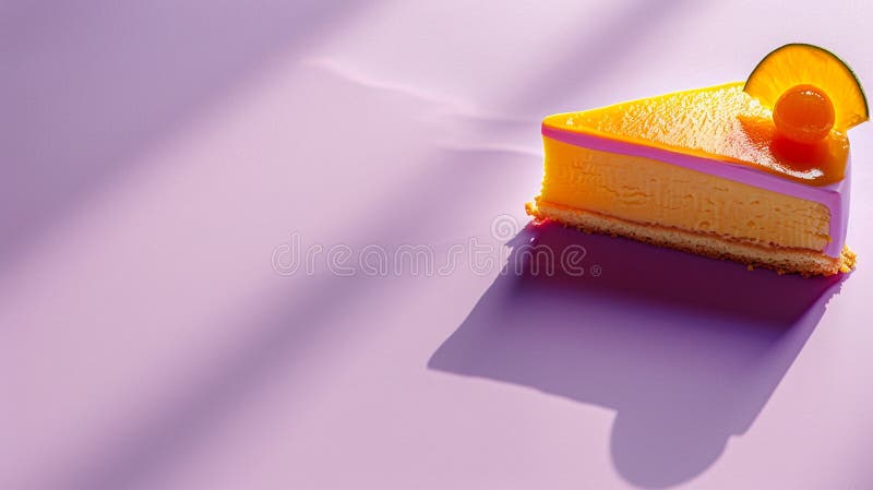 Single Slice of Mango Cake on Purple Background. Cake Topped with Mango ...