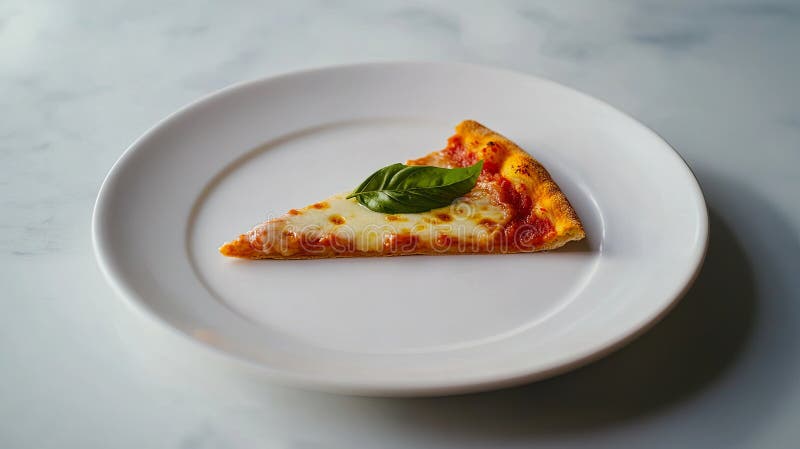 A Single Slice of Margherita Pizza on a Plain White Plate Stock Photo ...