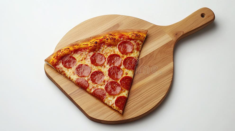 Single Slice of Pepperoni Pizza on Wooden Board Stock Photo - Image of ...