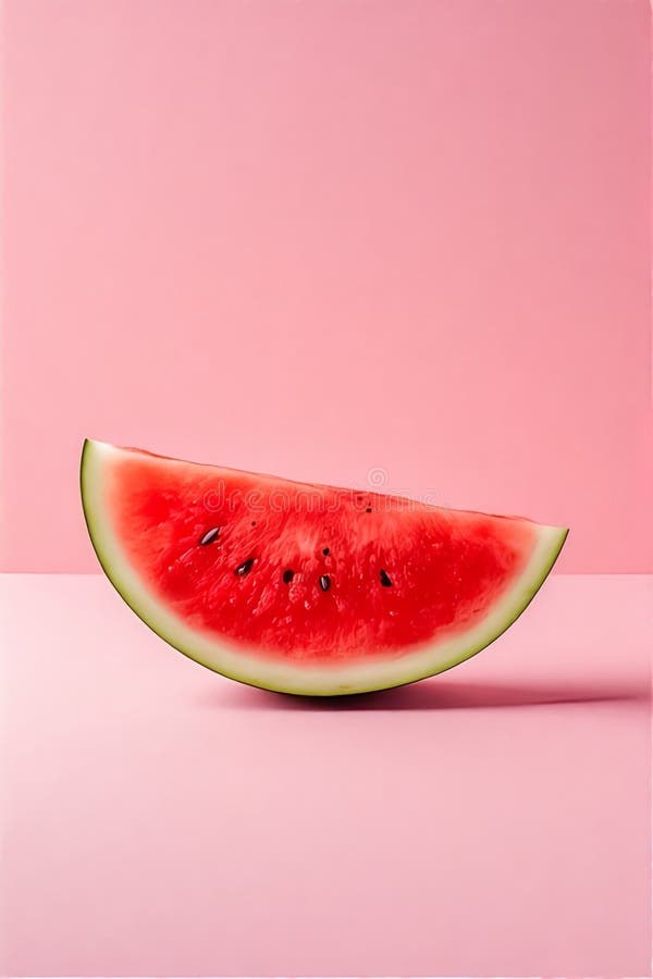 Single Watermelon Slice on Blush Pink Background Stock Illustration ...