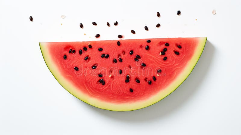 A Single Slice of Watermelon with Seeds on White Background Stock ...