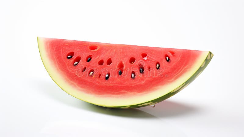 A Single Slice of Watermelon with Seeds on White Background Stock ...