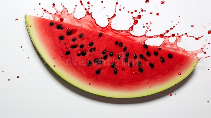 A Single Slice of Watermelon with Seeds on White Background Stock ...