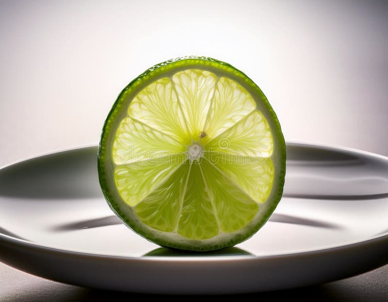 Single Sliced Lime on White Ceramic Plate Backlit by Soft Natural Light ...