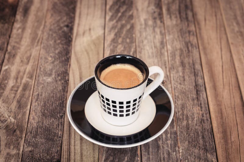 Single Small Coffee Cup on Wooden Background Stock Photo - Image of ...
