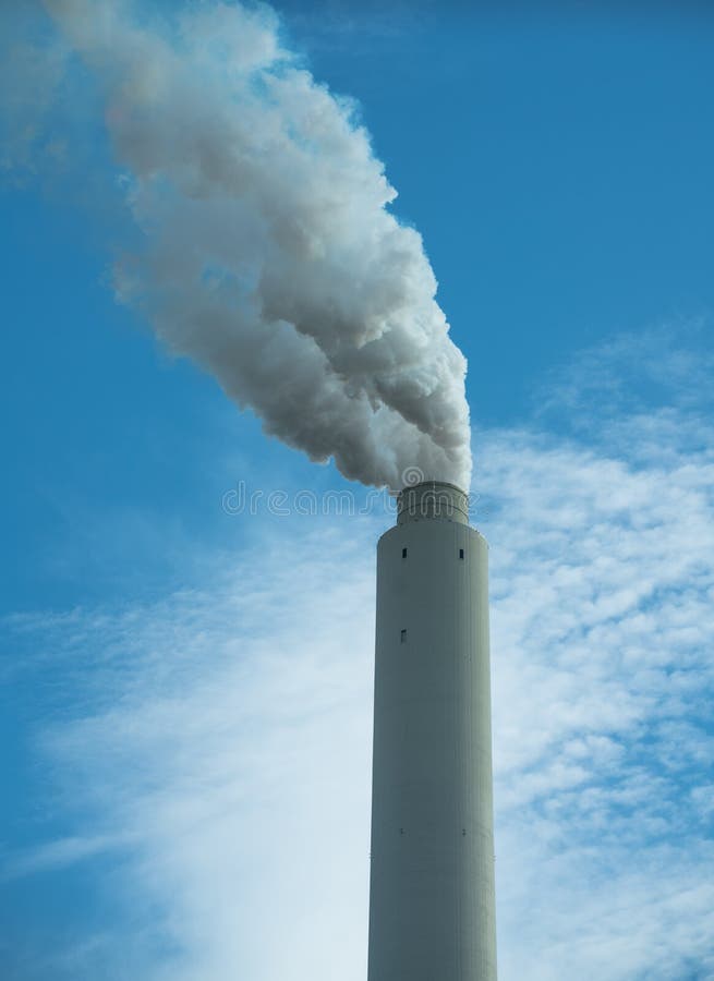 Single Smoke Stack Blowing White Puffy Smoke into Blue Sky Landscape ...