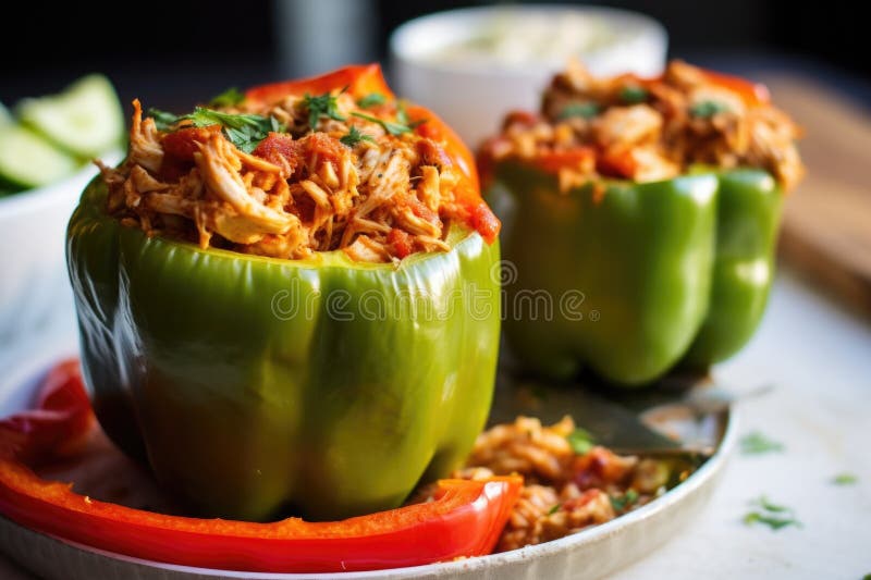 Single Smoked Stuffed Pepper Cut in Half To Expose Stuffing Stock Image ...