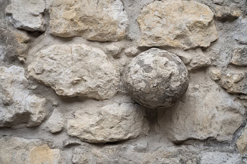 A Single, Smooth, Round Stone Embedded in a Rough Stone Wall Stock ...