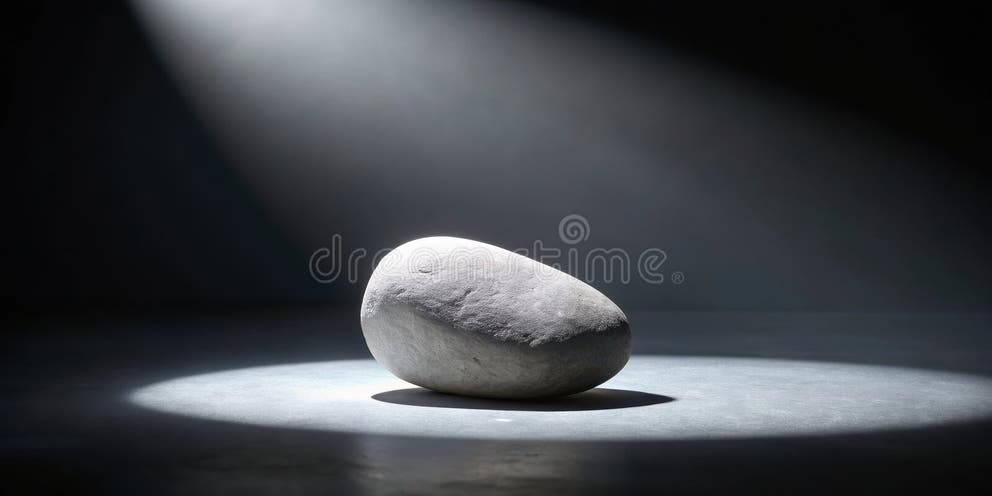 Single Smooth Stone Illuminated by Spotlight on Dark Surface ...