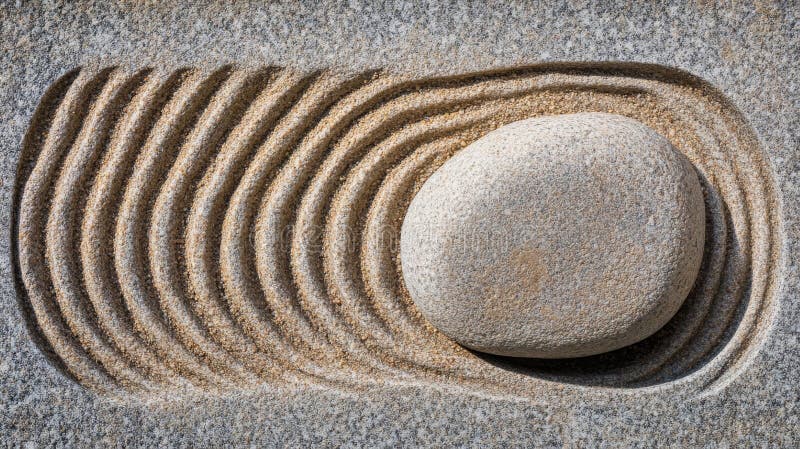A Single Smooth Stone Rests in Concentric Sand Circles Stock ...