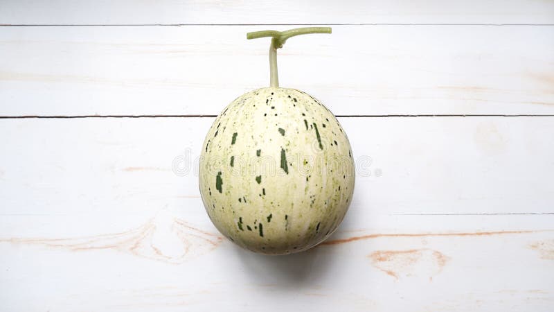 Single Snow Leopard Melon (dalmatian Melon) on a White Wooden Table ...