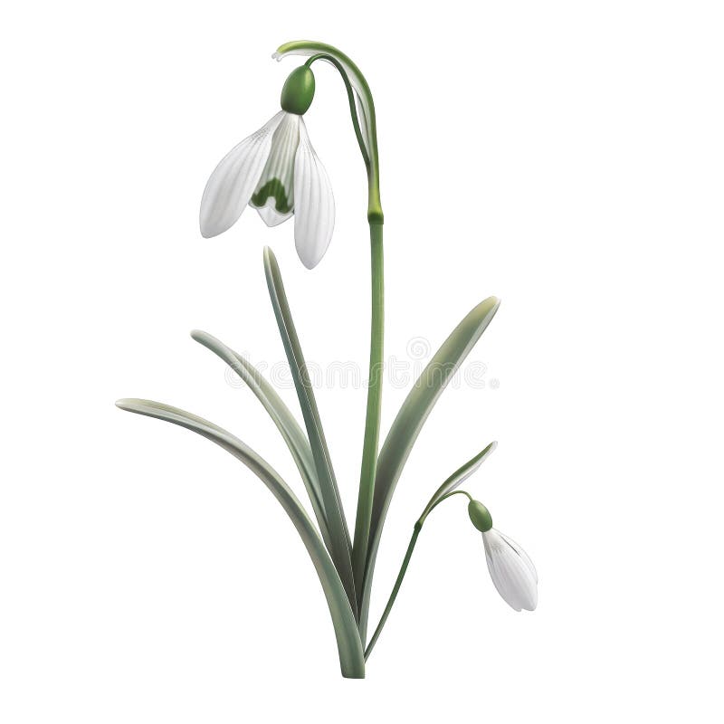 A Single Snowdrop with Drooping White Flowers and Green Stems Stock ...