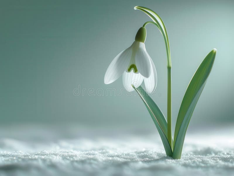 Single Snowdrop Flower Blooming in the Snow in Minimal Design Stock ...