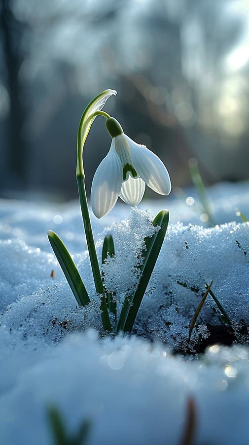Single Snowdrop Flower Emerging through Snow Stock Image - Image of ...
