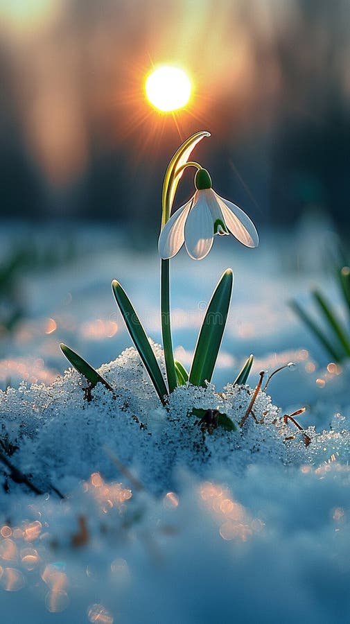 Single Snowdrop Flower Emerging through Snow Stock Photo - Image of ...