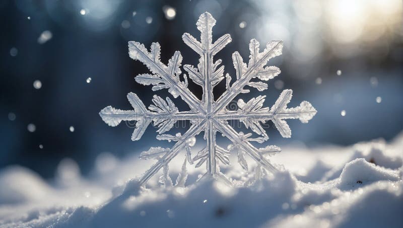 Exquisite Snowflake Crystal Against Fresh Snow, Under Sunlight. Stock ...