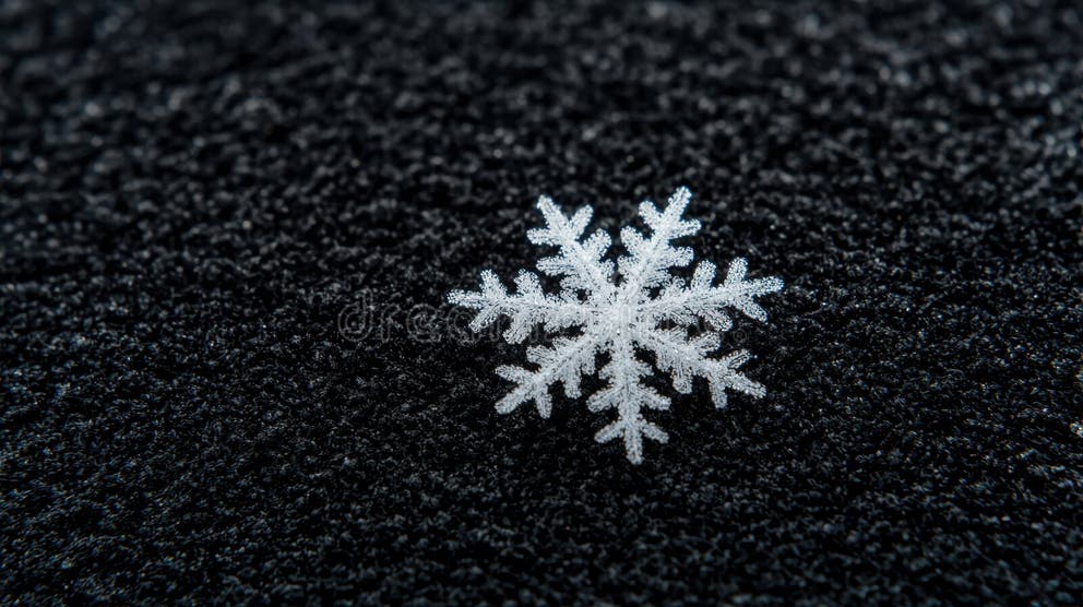 A Single Snowflake Rests on a Black Surface. Stock Image - Image of ...