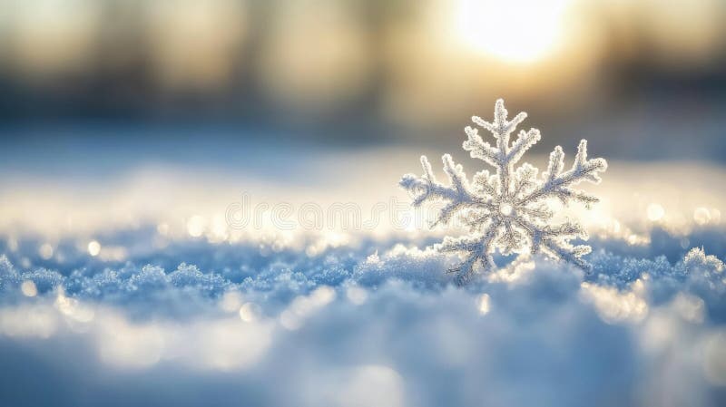 A Single Snowflake is Shown in the Middle of a Snowy Field, AI Stock ...