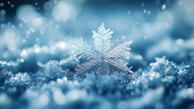 Single Snowflake in the Snow - Macro Photography Stock Illustration ...