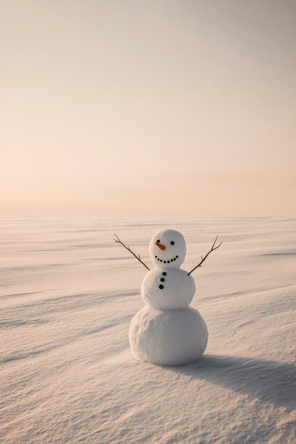 Single Snowman in the Middle of an Open Snowy Field Stock Illustration ...