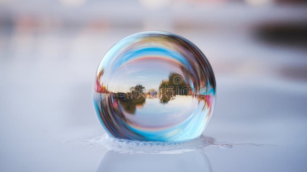 Single Soap Bubble with Reflection on White Background Stock ...