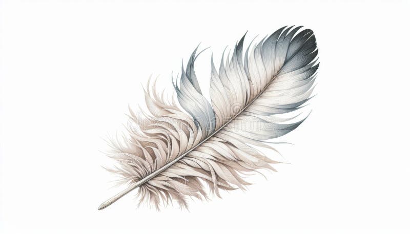 Single Soft Grey Brown Feather on White Background Stock Illustration ...