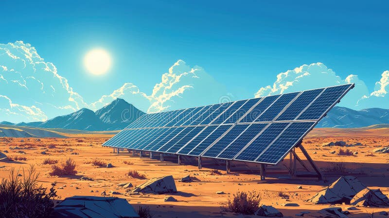 Single Solar Panel Array in an Arid Desert with Mountains in the ...