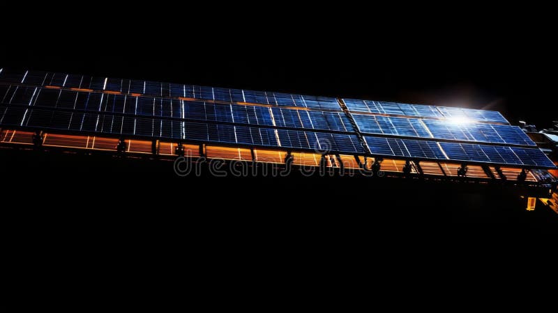 A Single Solar Panel Illuminated at Night in the Dark with No ...
