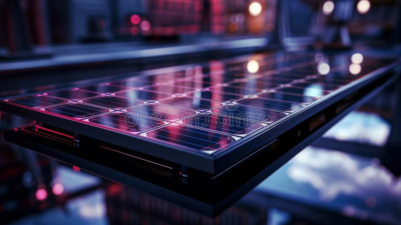 Single Solar Panel Casting Rectangular Shadow on Black Reflective ...