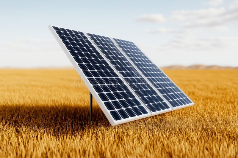 A Single Solar Panel Tilts Towards Gentle Sunlight in a Clear ...