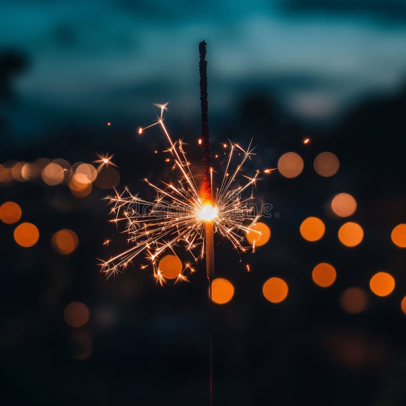 A Single Sparkler Blazing Against a Background of Bokeh Lights Stock ...