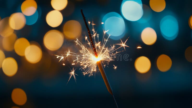 A Single Sparkler Burning Against a Background of Blurred Lights Stock ...
