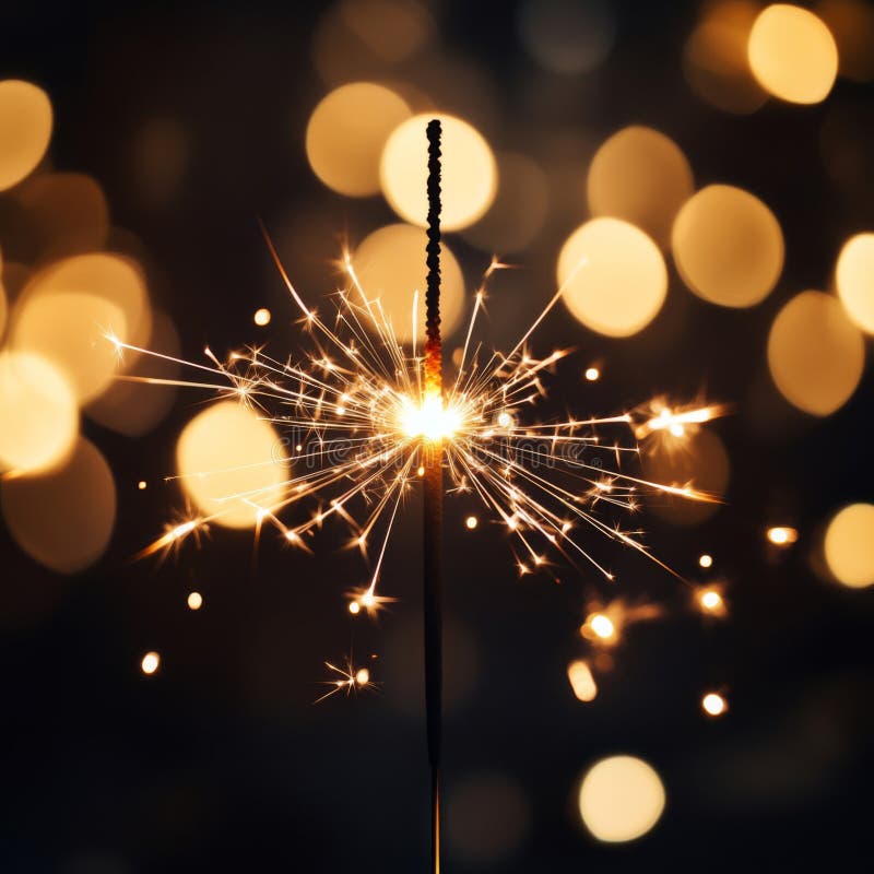 A Single Sparkler Burning Bright Against a Background of Golden Bokeh ...