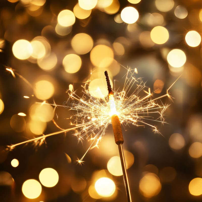 A Single Sparkler Burning Bright Against a Bokeh Background Stock ...