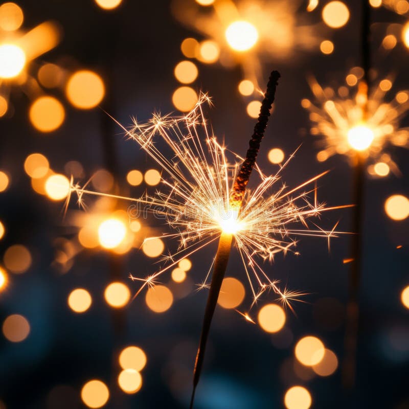 A Single Sparkler Burning Brightly Against a Background of Bokeh Lights ...