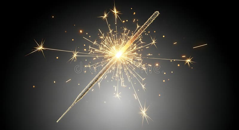 A Single Sparkler Emitting Radiating Light and Festive Sparks Against a ...