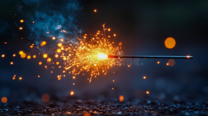 A Single Sparkler Flame in the Dark, Creating a Magical Bokeh Effect ...
