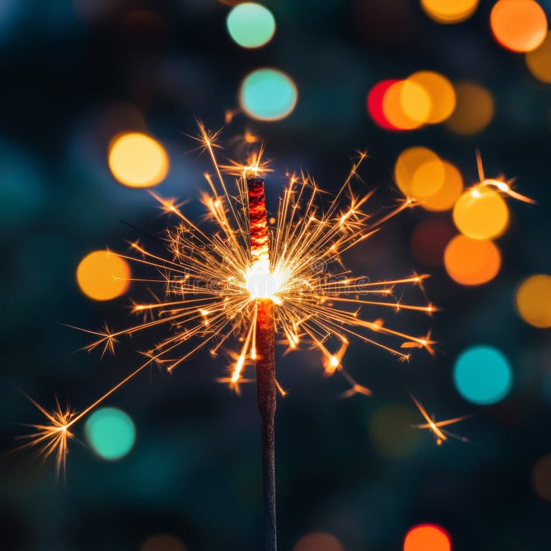 A Single Sparklers Burning with Bokeh Lights Background Stock ...
