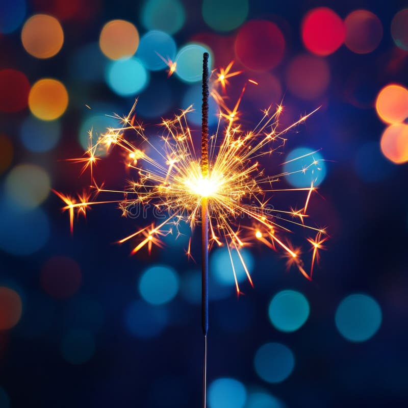 A Single Sparklers Burning Bright Against a Blurred Festive Background ...