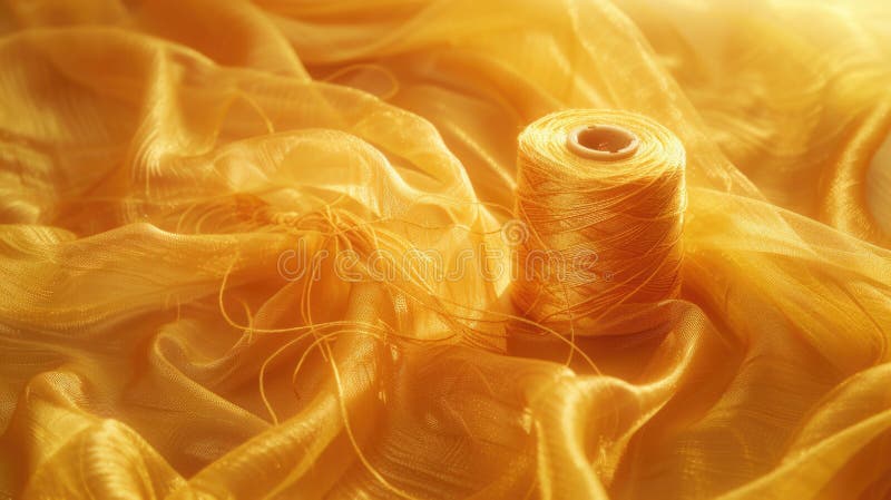 A Single Spool of Thread Sits on Top of a Bright Yellow Cloth, Ready ...