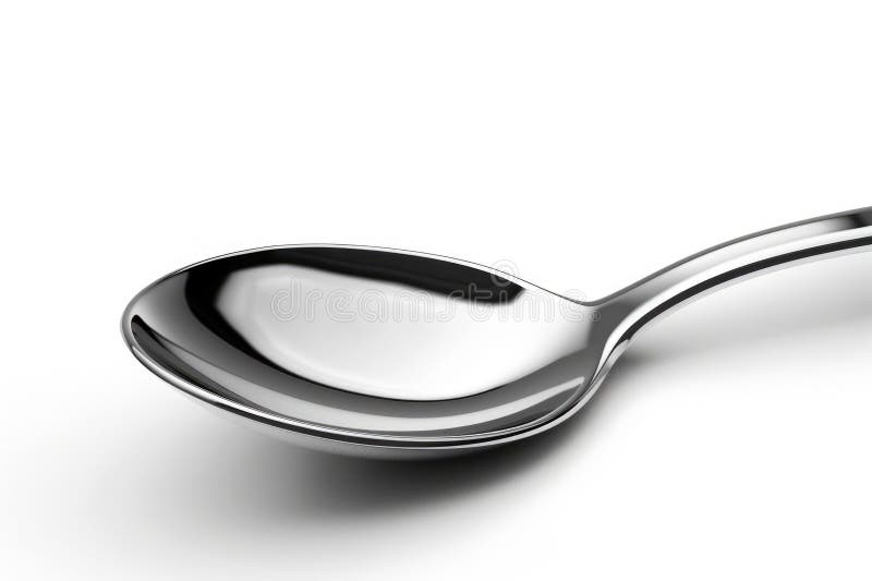 A Single Spoon with Its Handle Visible on a Clean White Surface Stock ...