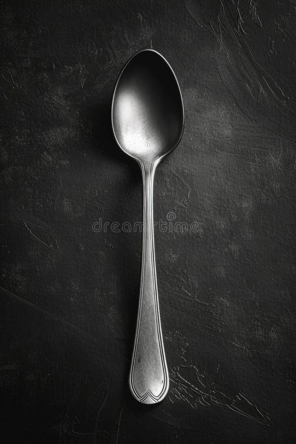 A Single Spoon Sitting on a Black Surface, Ready for Use Stock Image ...