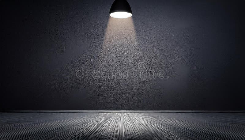 Single Spotlight on a Dark Grey Wall in an Empty Room. 3D Rendering ...