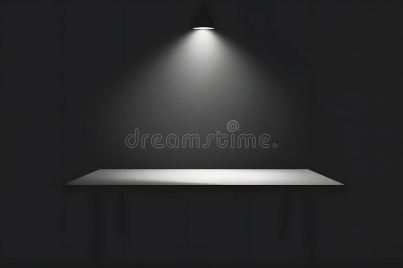 Single Spotlight on Empty Shelf with Dark Wall Stock Illustration ...