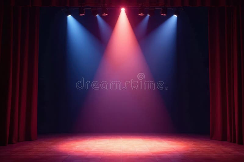 Single Spotlight Illuminates Empty Stage, Deserted Auditorium Backdrop ...