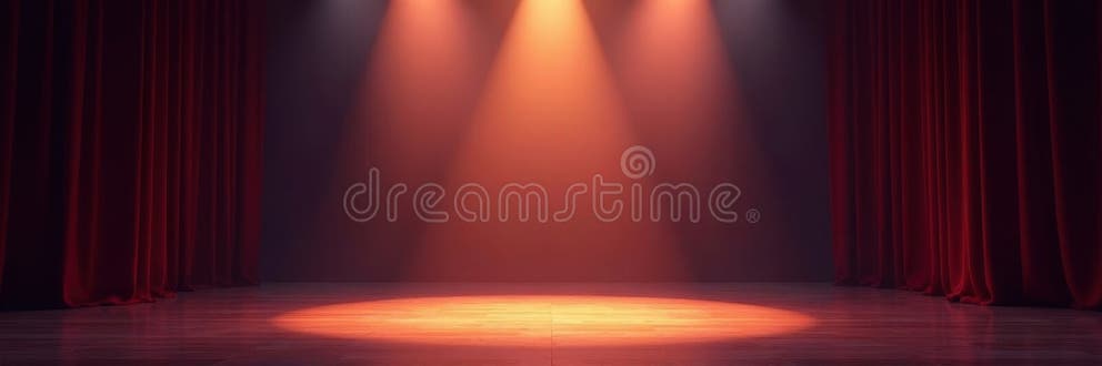 Single Spotlight Illuminates Empty Stage, Deserted Auditorium Backdrop ...
