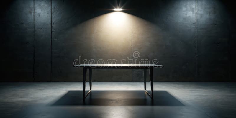 A Single Spotlight Illuminates a Table in a Dark Room, Concrete ...