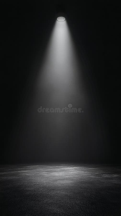 Single Spotlight Illuminating Empty Dark Room with Concrete Floor ...